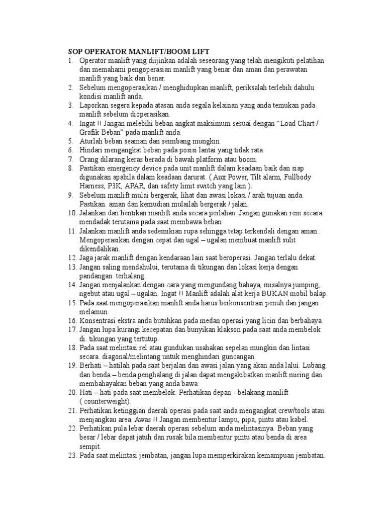 SOP Aerial Lift | PDF