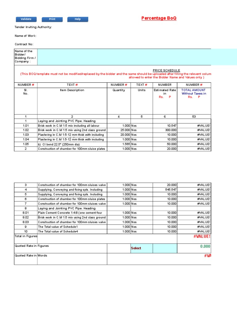 V3 BOQ Percentage Template 4decimal | PDF | Building Engineering | Building Materials