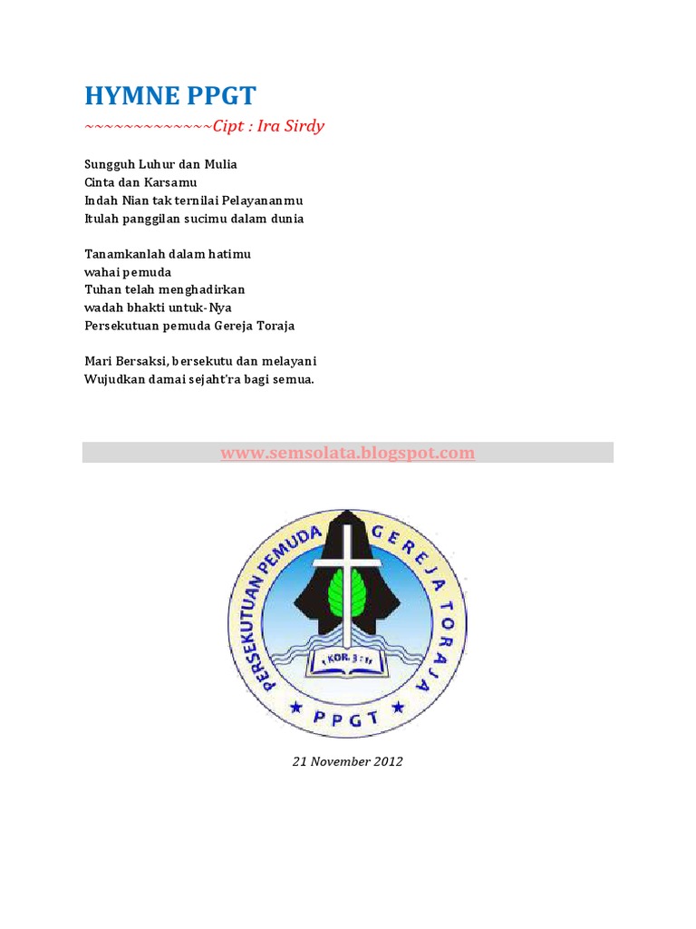 Hymne PPGT untuk Pemuda Gereja Toraja | PDF