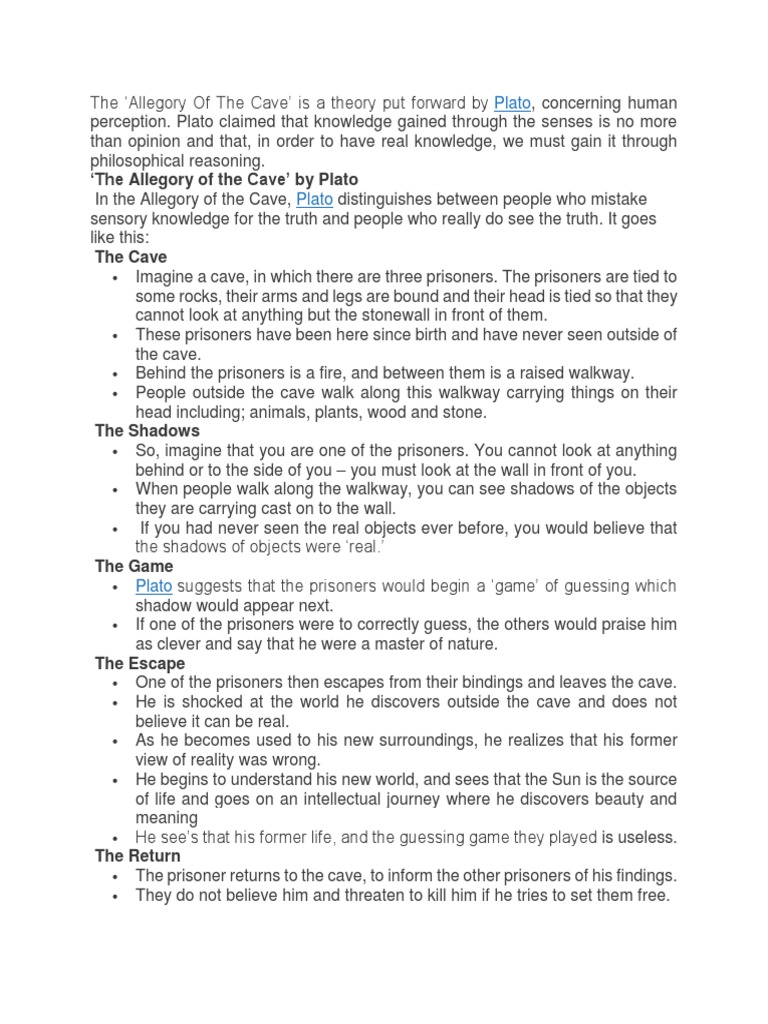 Plato's Allegory of the Cave Explained | PDF