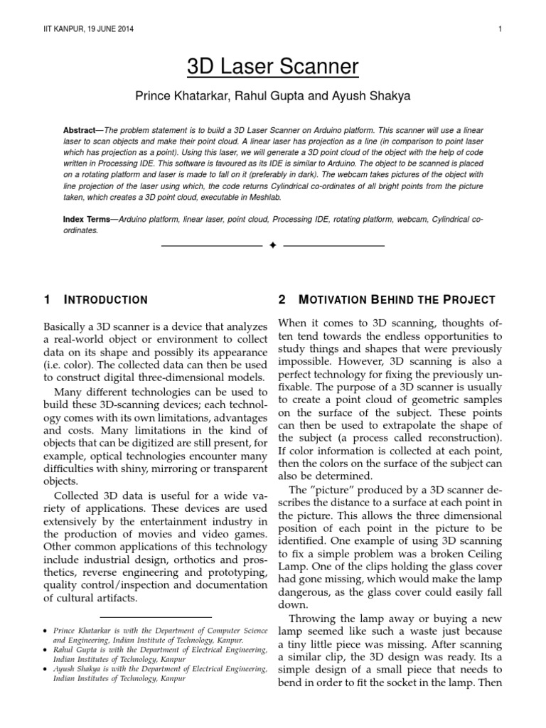 3D Laser Scanner Point Cloud Creation | PDF | Image Scanner | 3 D ...