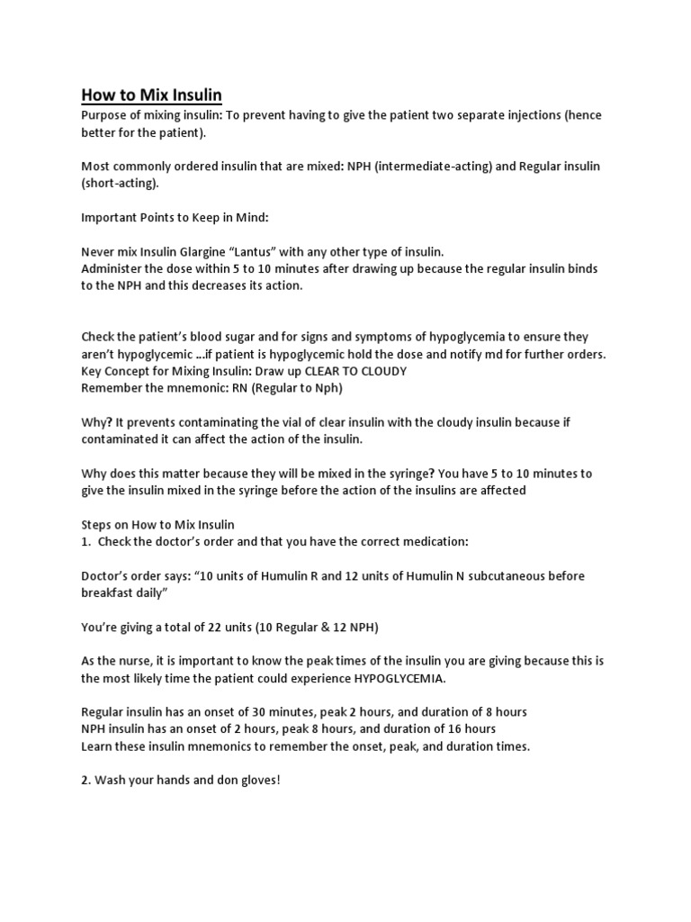 How To Mix Insulin | PDF | Syringe | Endocrinology