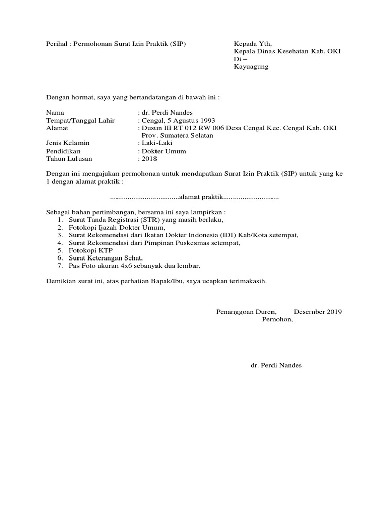 Surat Permohonan SIP | PDF