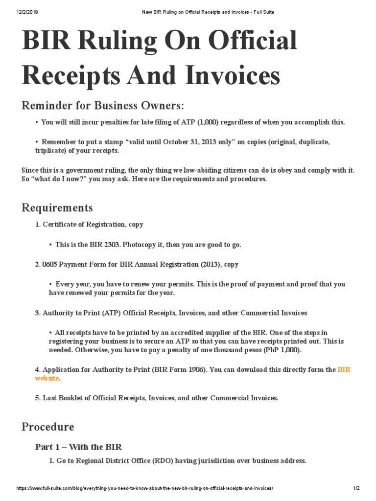 New BIR Ruling On Official Receipts and Invoices - Full Suite | PDF ...