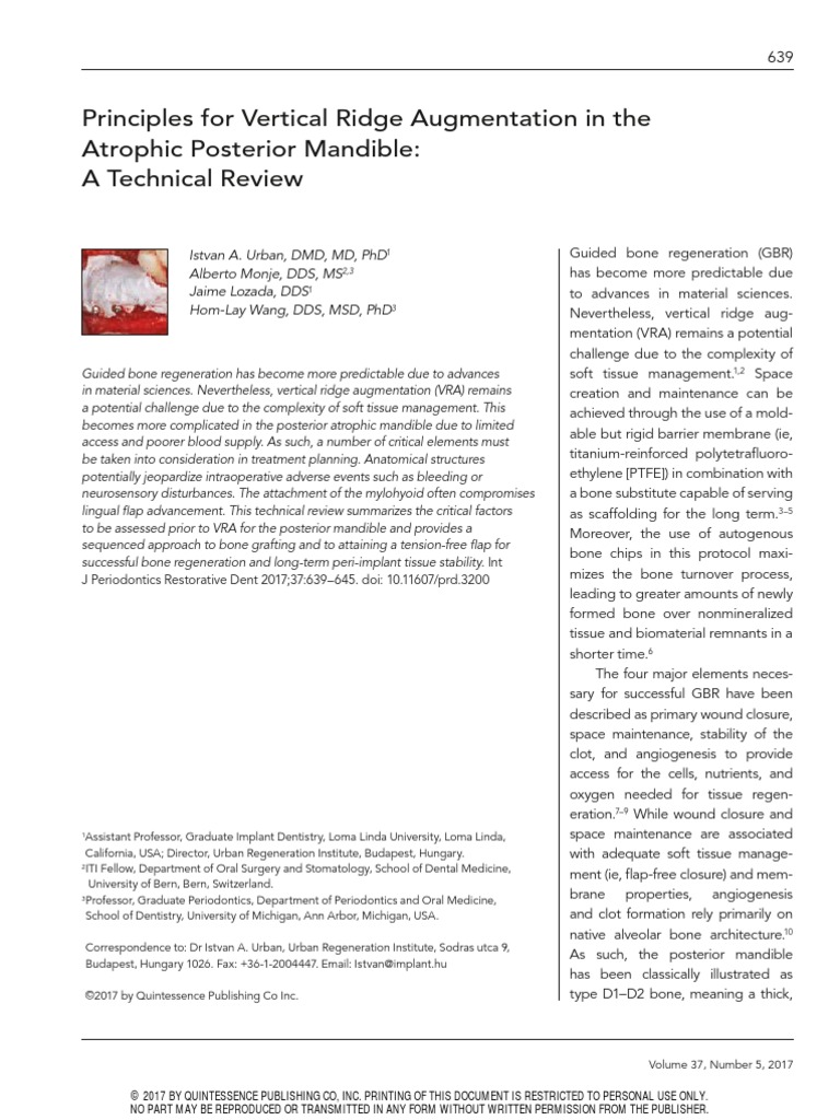 Principles For Vertical Ridge Augmentation 2017 | PDF | Dental Implant ...