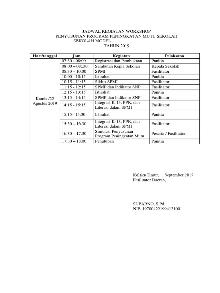 Jadwal Kegiatan Workshop | PDF