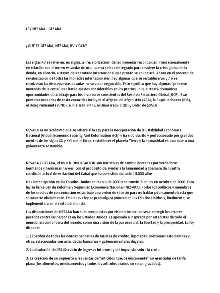 Nesara | PDF | Oficina Federal de Investigaciones | Gobierno americano