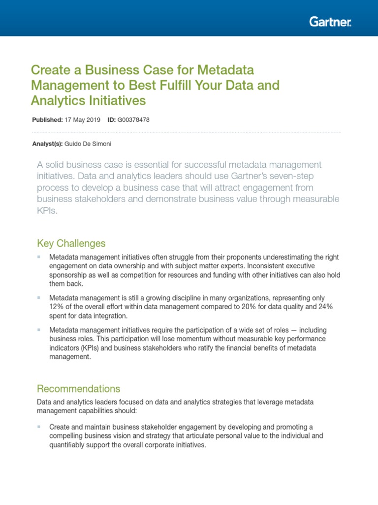 3 - Create A Business Case For Metadata Management To Best Fulfill Your ...