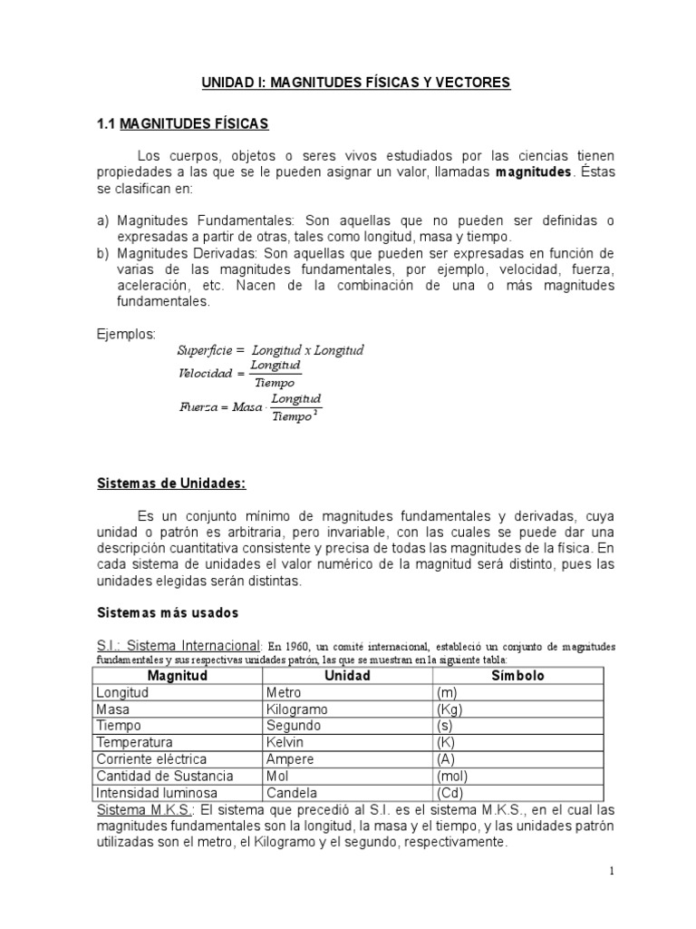 Guia N 1unidad I Magnitudes Físicas y Vectores | PDF | Vector Euclidiano | Sistema Internacional ...