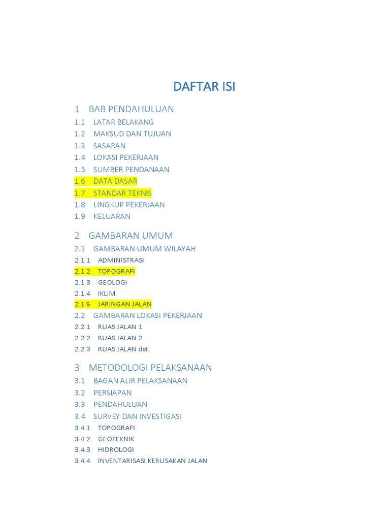 Daftar Isi Laporan Pendahuluan | PDF