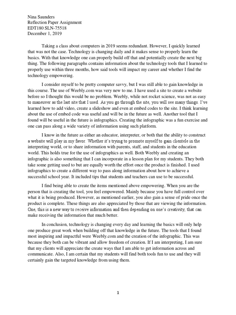 Reflection Paper Assignment | PDF | Infographics | Information