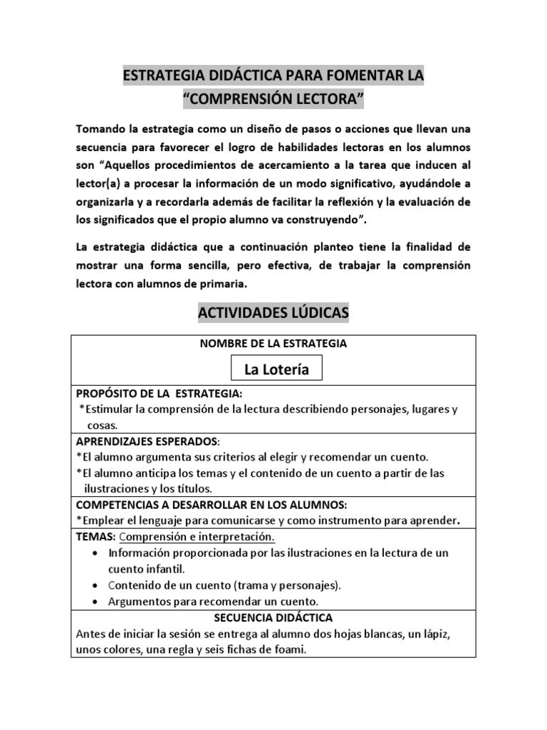 Estrategia Didáctica para Fomentar La Comprensión Lectora. | PDF ...
