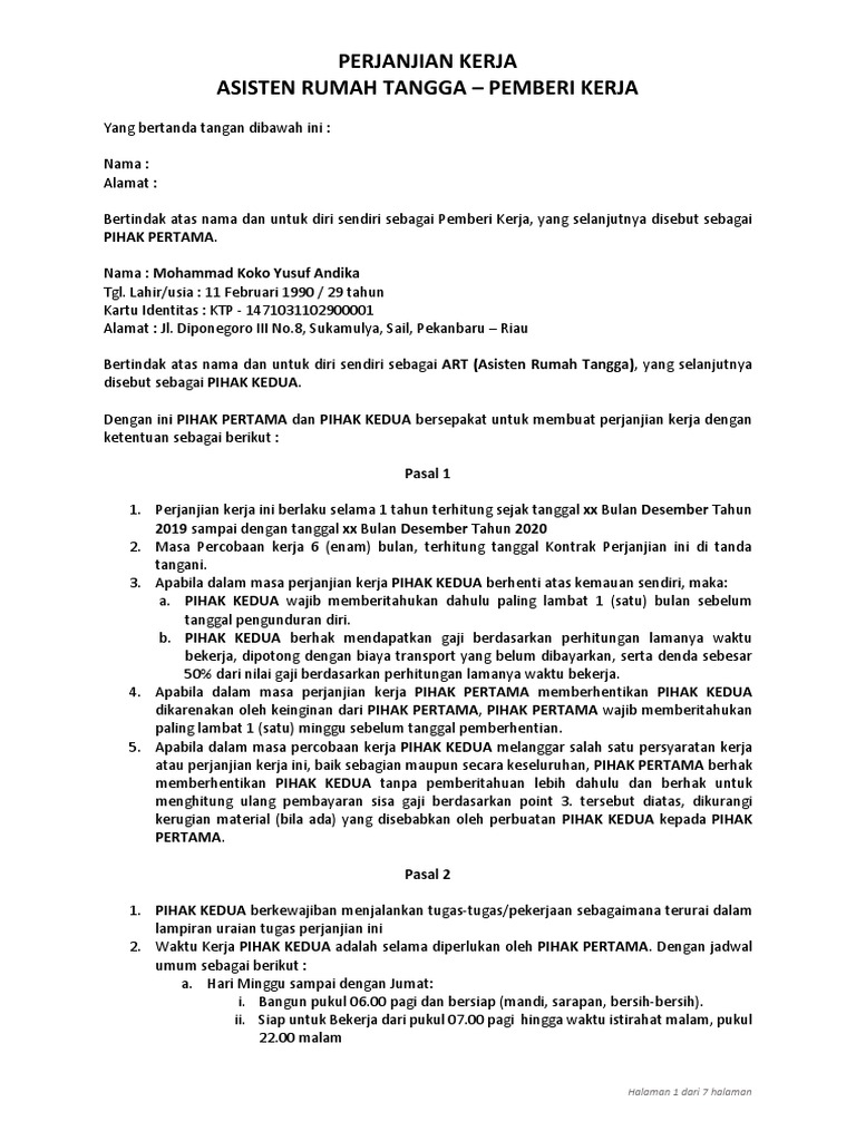 Perjanjian Kerja Art Luar Daerah Pdf