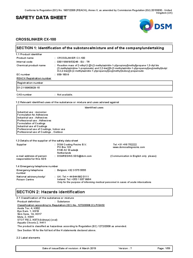 Crosslinker CX100 Msds | PDF | Firefighting | Personal Protective Equipment