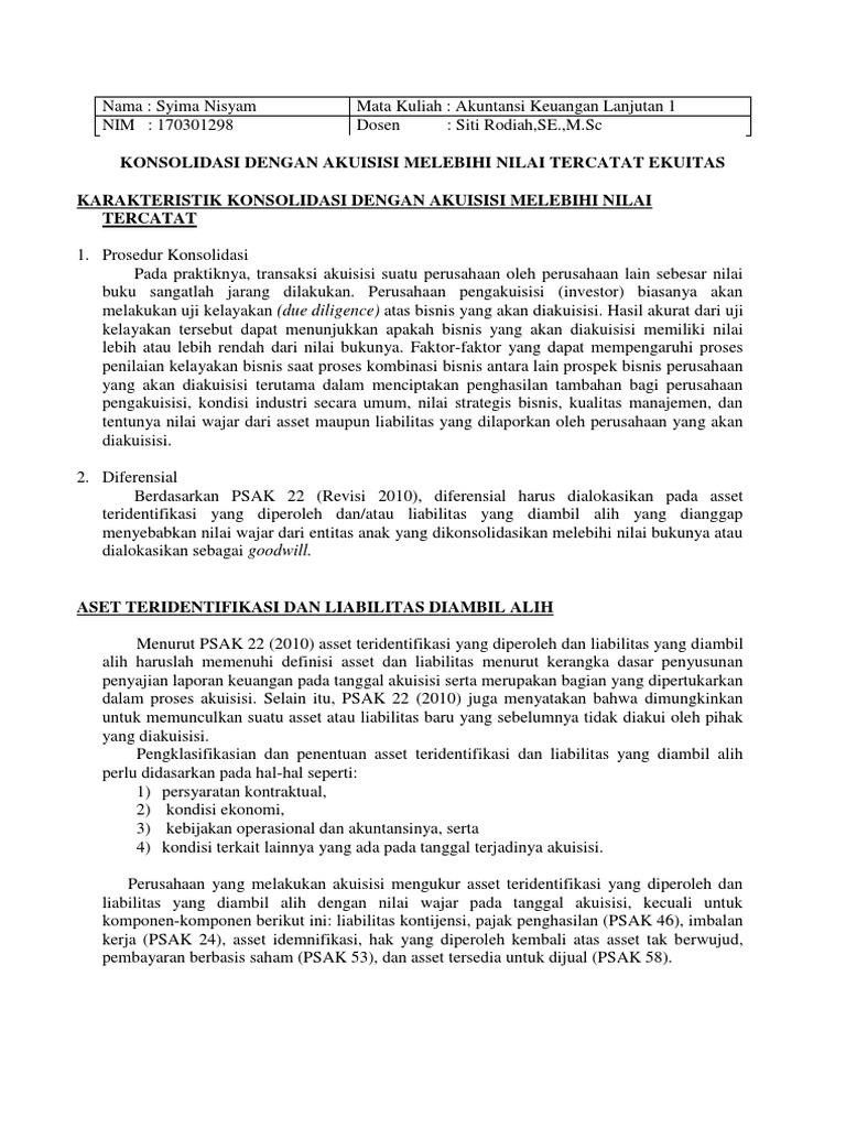 Resume Bab 4 Konsolidasi Dengan Akuisisi Melebihi Nilai Tercatat ...
