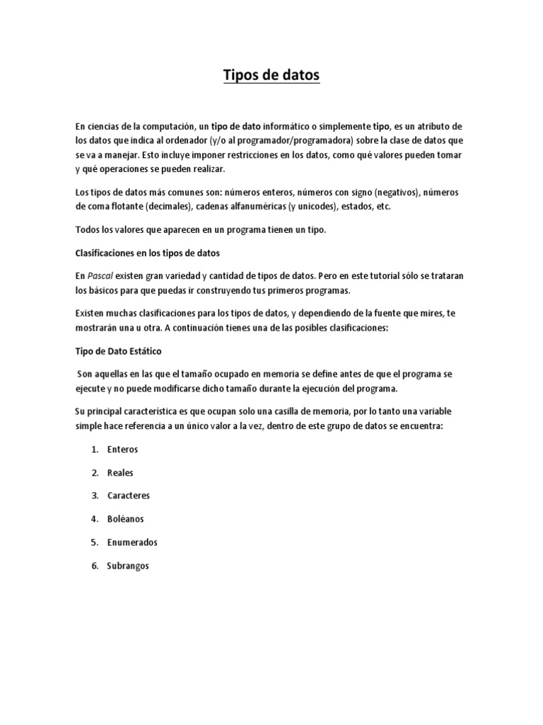 Tipos de Datos en Programación | PDF | Tipo de datos | Cadena (informática)