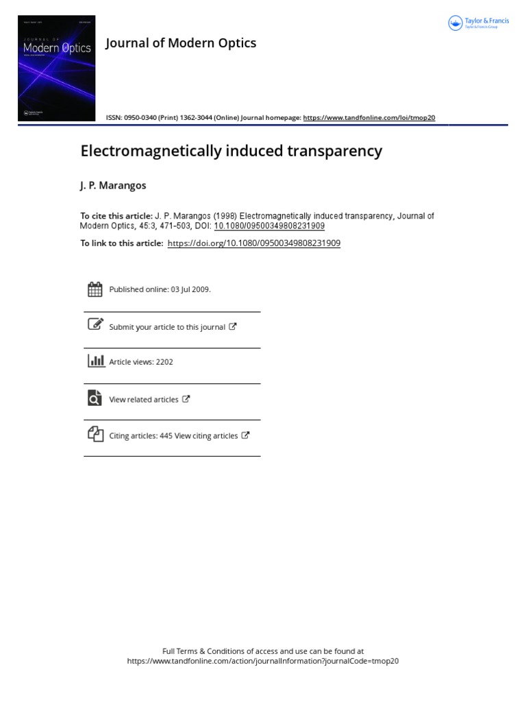 Electromagnetically Induced Transparency | PDF | Laser | Nonlinear Optics