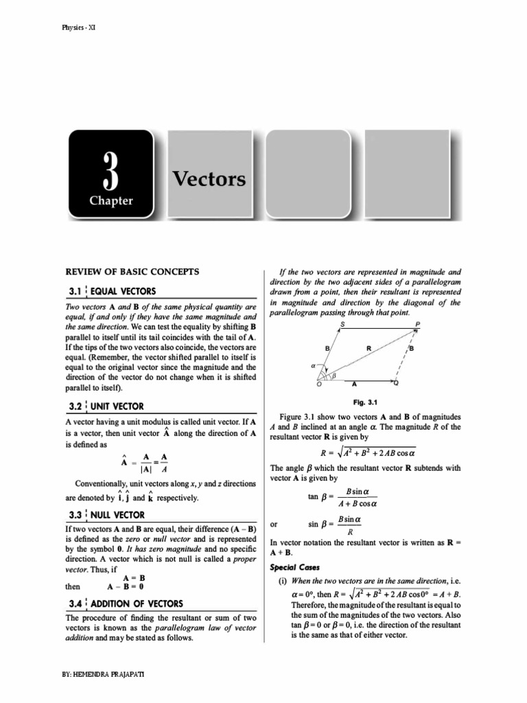 Notes For Vector 11th Physics | PDF | Norm (Mathematics) | Euclidean Vector