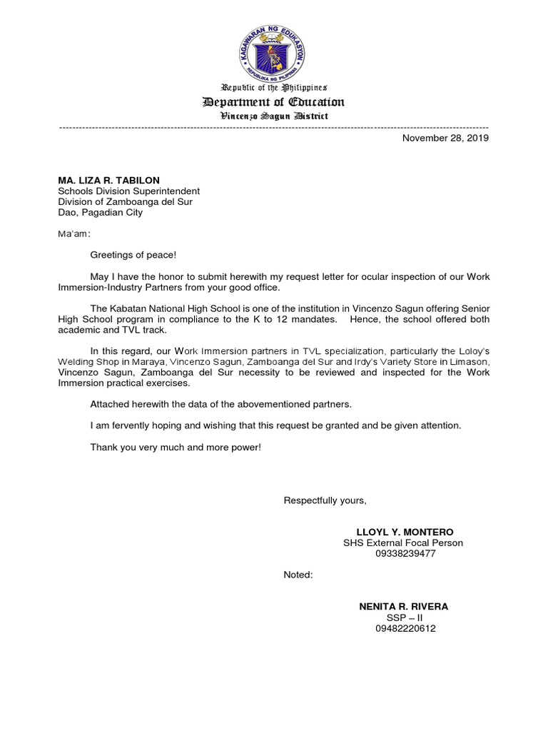 Request Letter Ocular Inspection