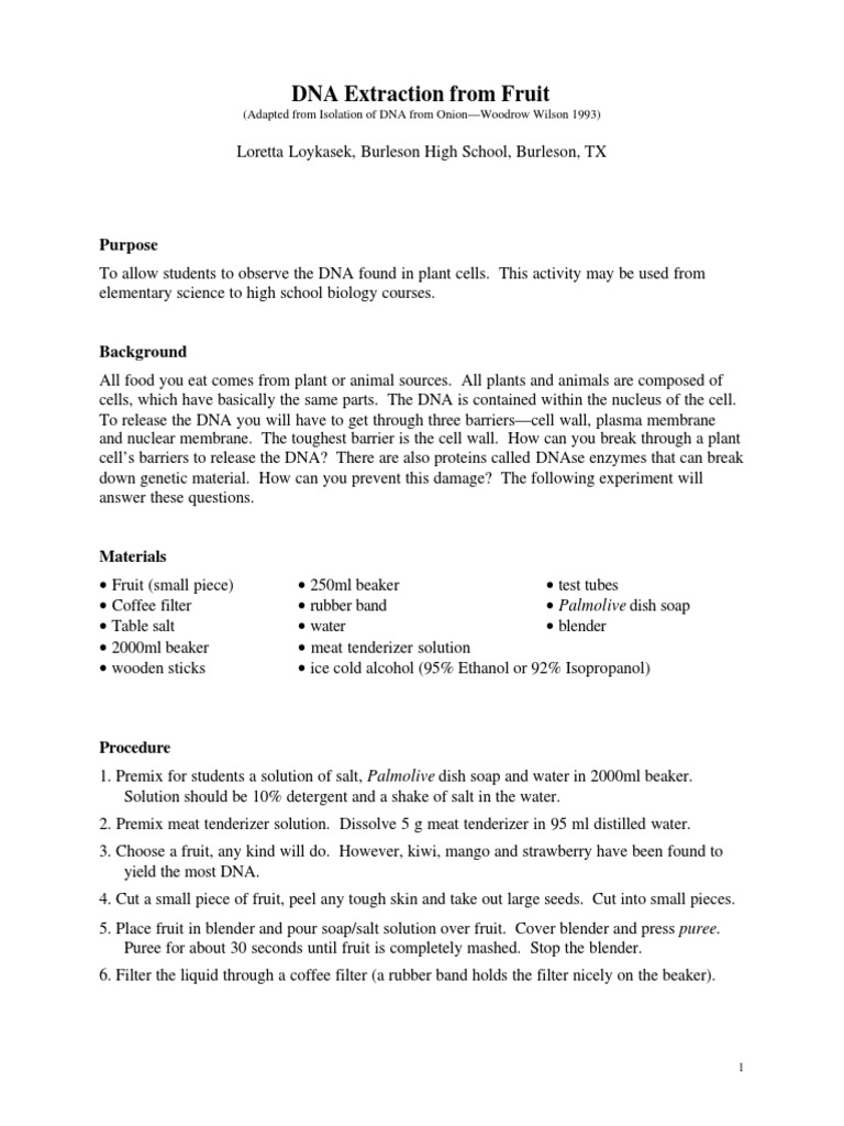 Dna Extraction | PDF | Cell (Biology) | Scientific Method