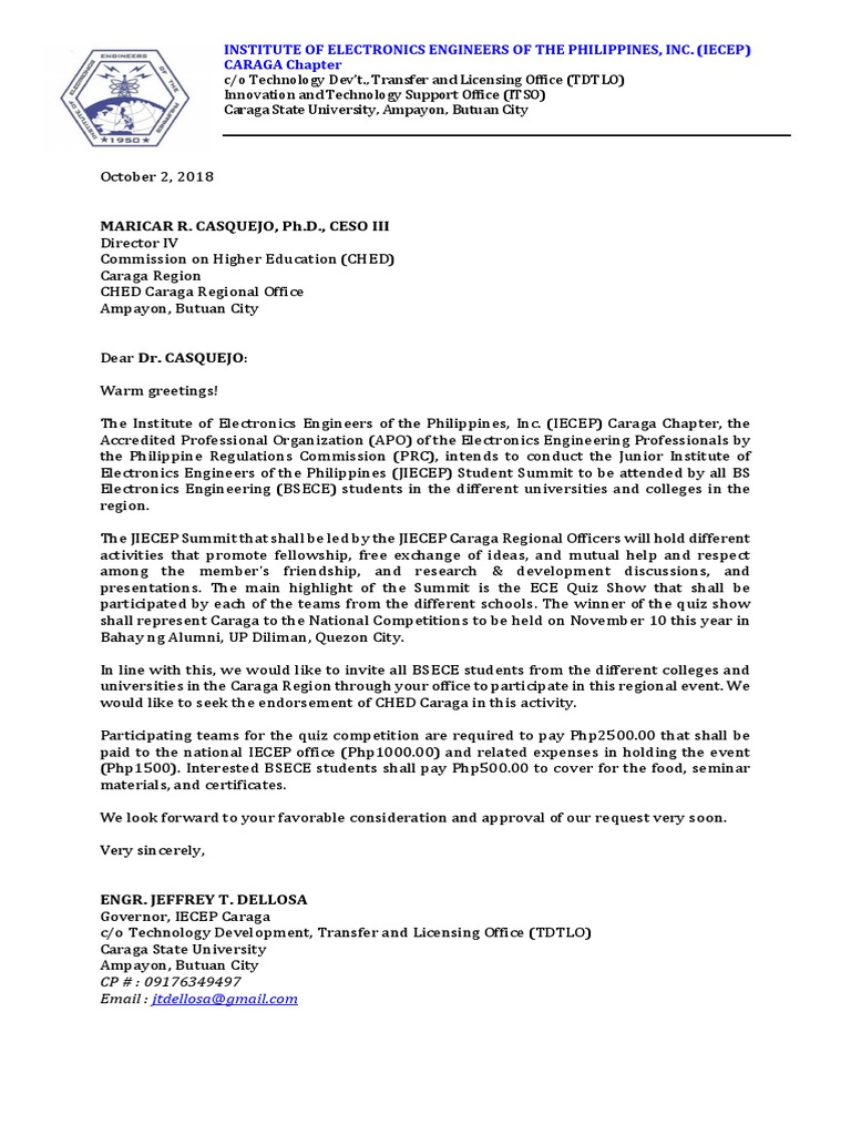 CHED Endorsement Letter Request October 2 2018 | PDF