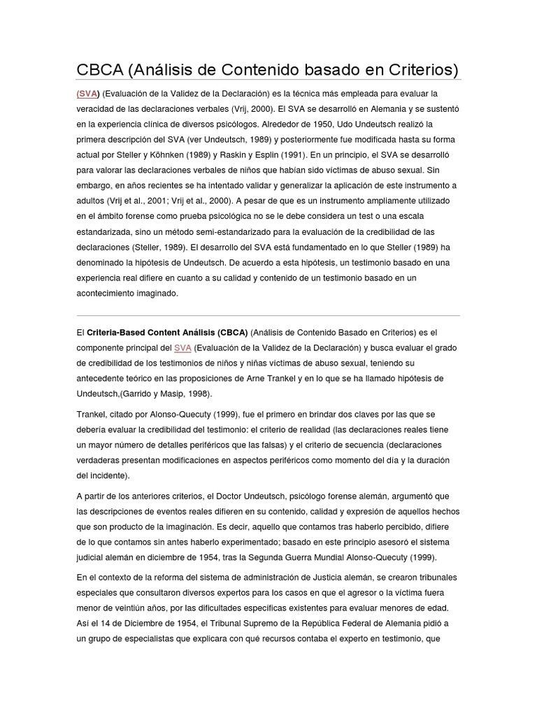 CBCA, Criterios | PDF | Testimonio | Validez (Estadísticas)