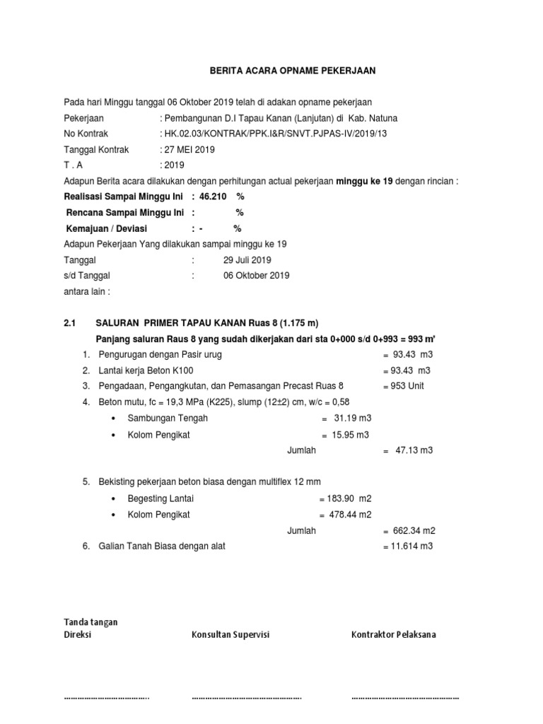 Contoh Berita Acara Opname Lapangan | PDF