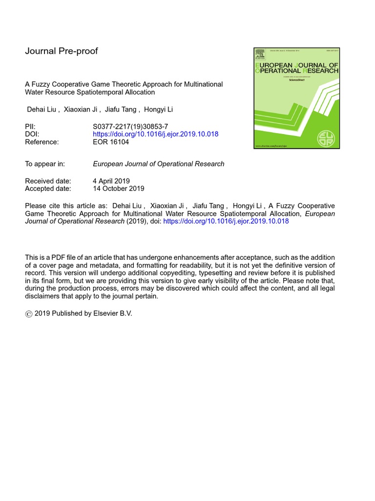 A Fuzzy Cooperative Game Theoretic Approach For Multinational | PDF | Water Resources | River