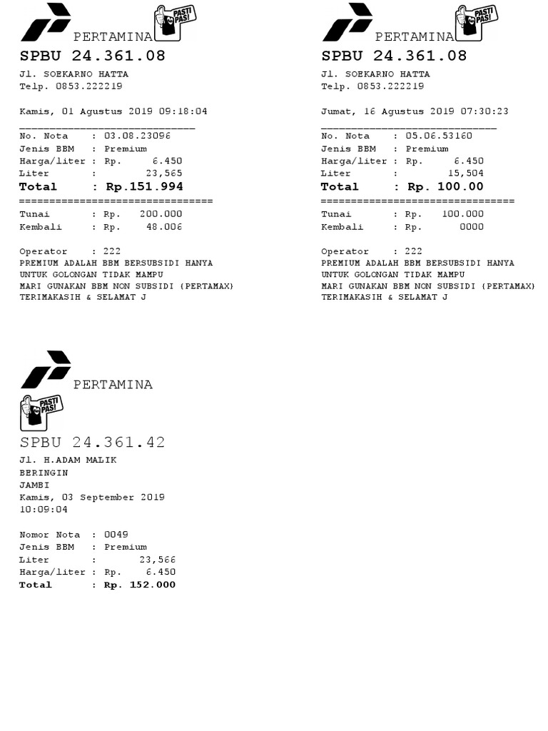 Struk Bensin Editan | PDF