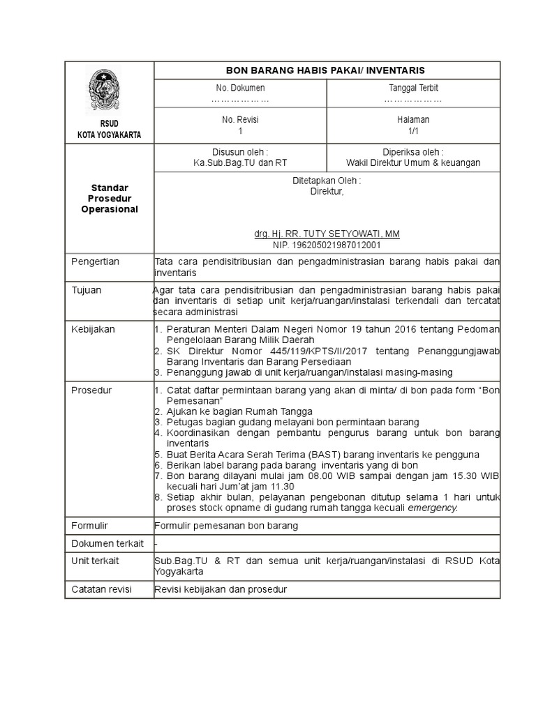SPO Bon Barang Habis Pakai Dan Inventaris | PDF