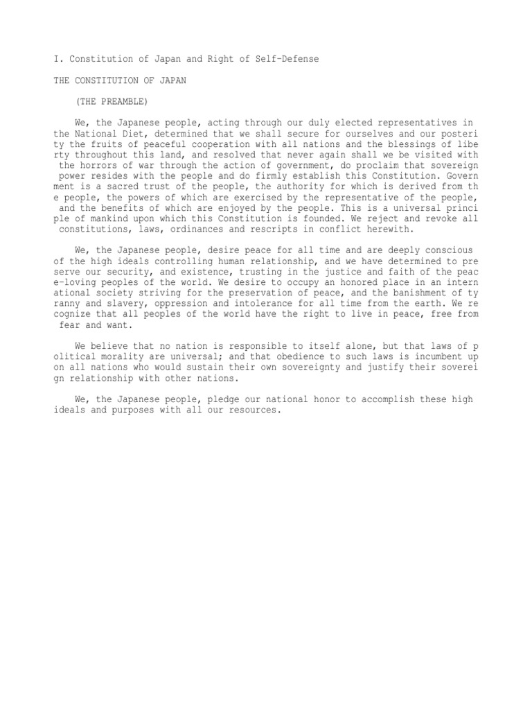 Japan Constitution Preamble Overview | PDF | Politics