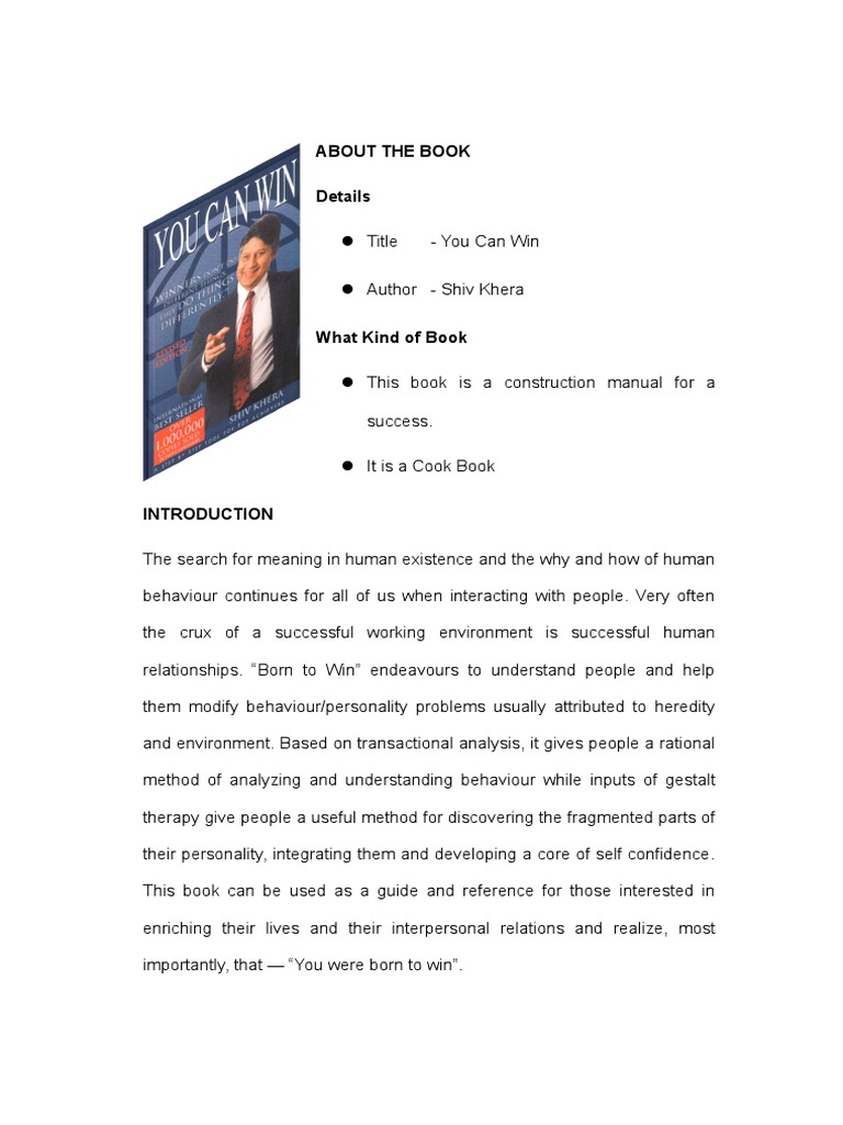 Book Review You Can Win - Shiv Khera | PDF | Id | Intuition