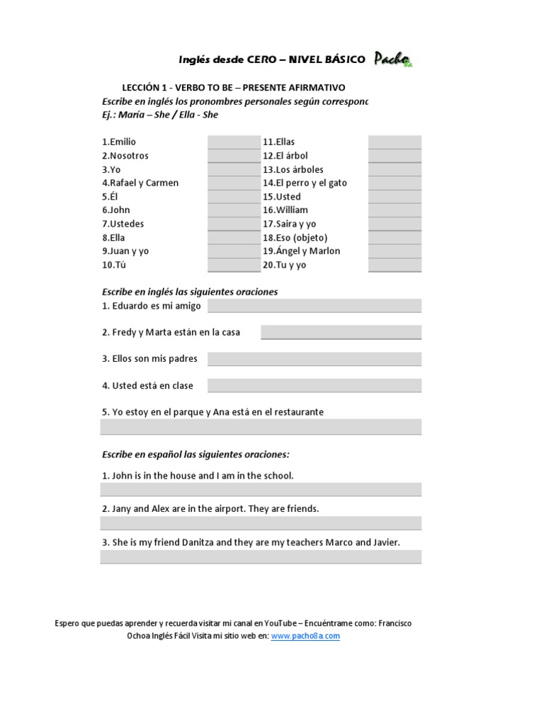 Lección 1 - Pronombres Personales y Verbo To Be PDF | PDF