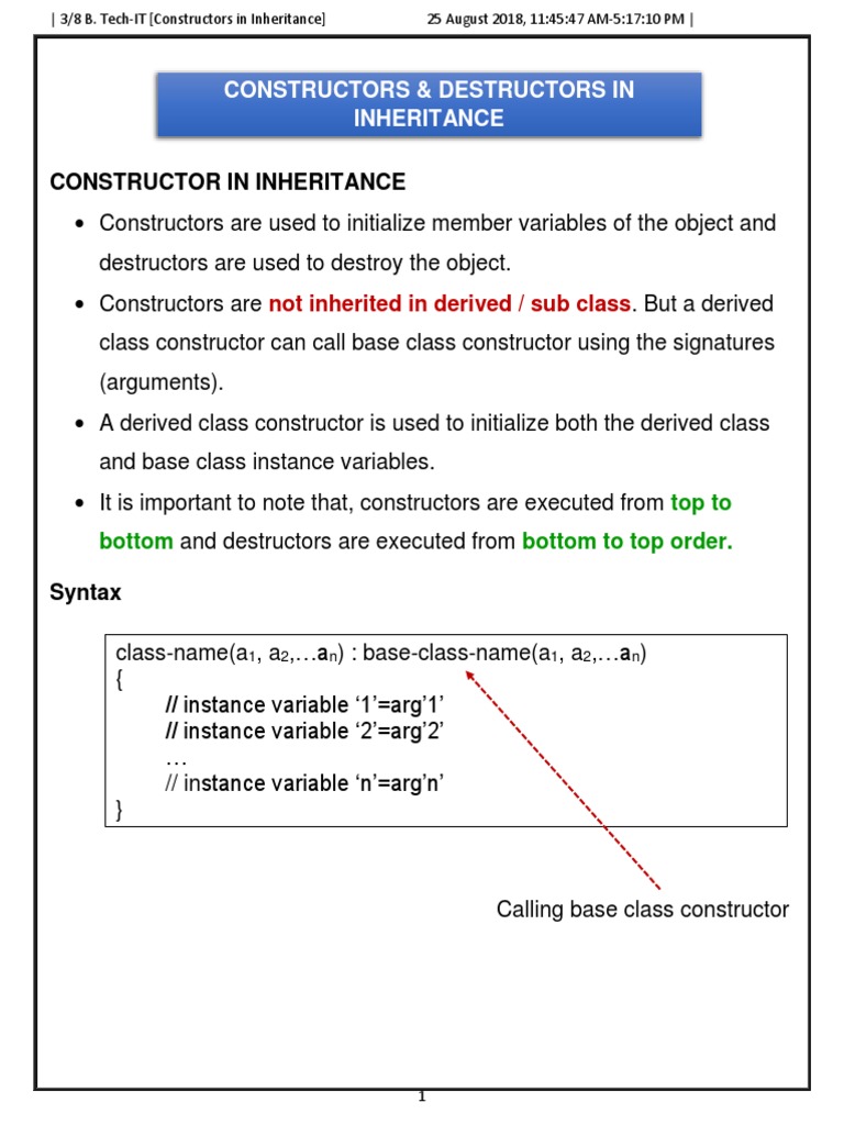 Constructor in Inheritance PDF | PDF | Constructor (Object Oriented Programming) | Programming