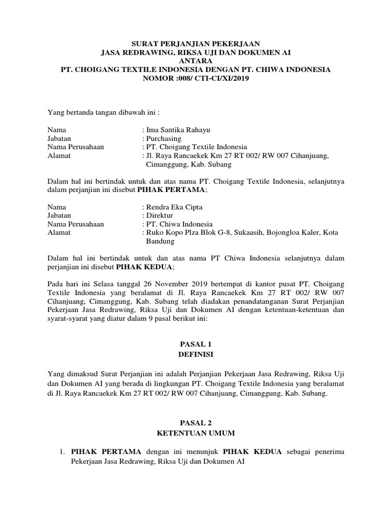 Contoh Kontrak Kerja Sama | PDF