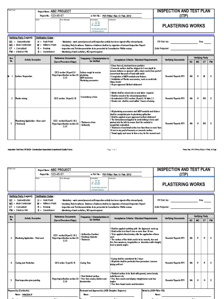 Itp Plastering | PDF | Industrial Processes | Materials