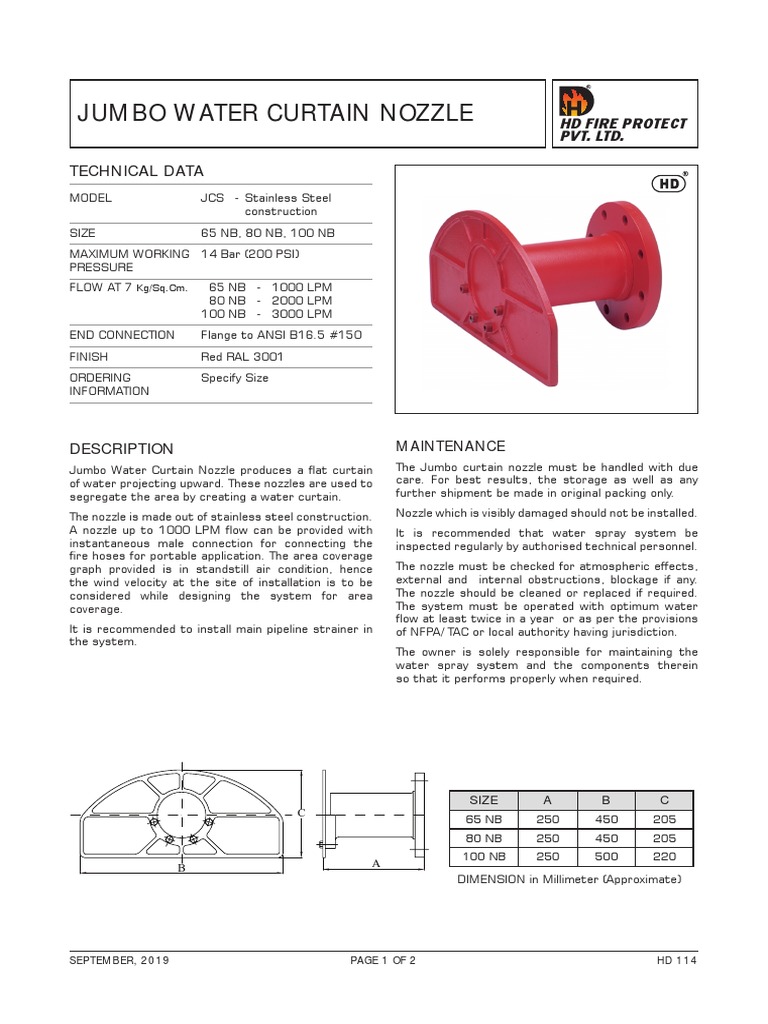 HD 114 Jumbo Water Curtain Nozzle | PDF | Nozzle | Damages