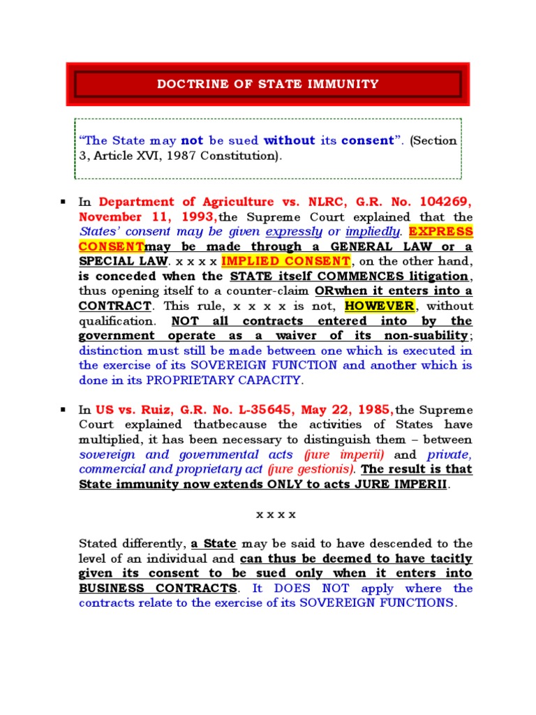 Doctrine of State Immunity | PDF | Sovereign Immunity | Lawsuit