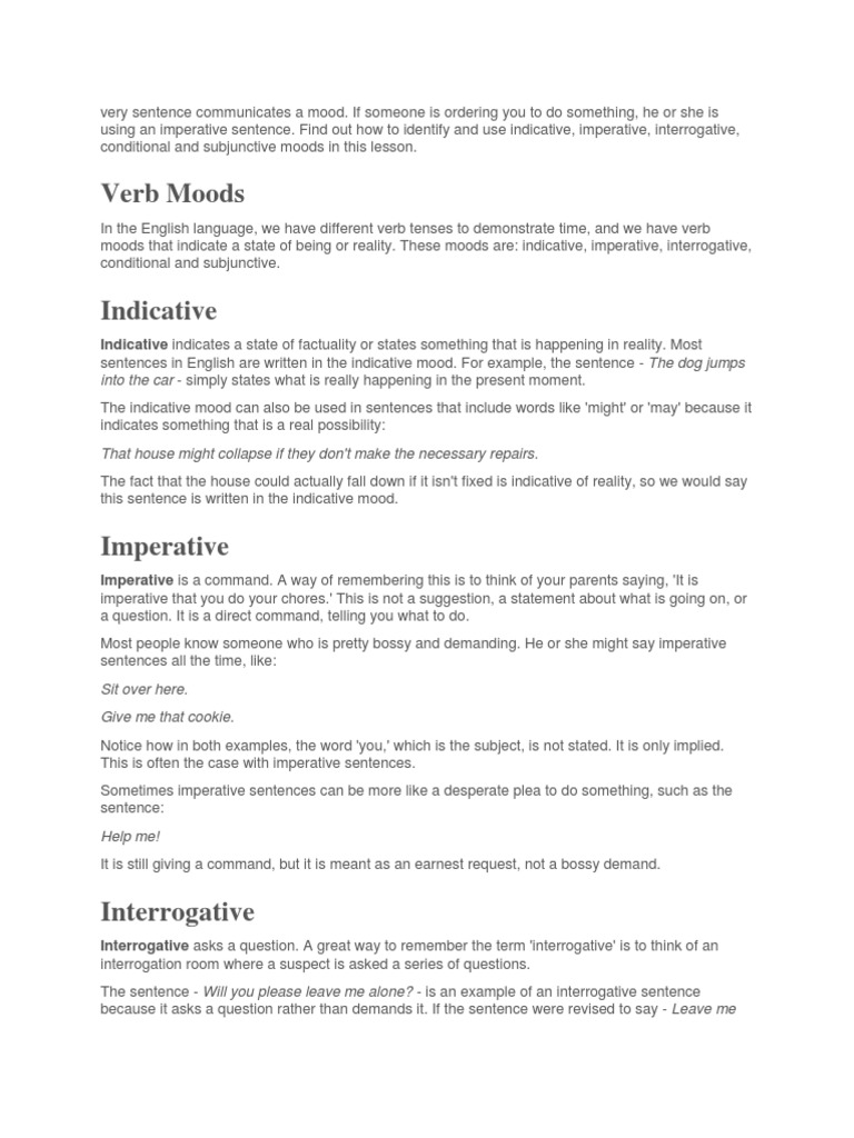 Very Sentence Communicates A Mood | PDF | Preposition And Postposition ...