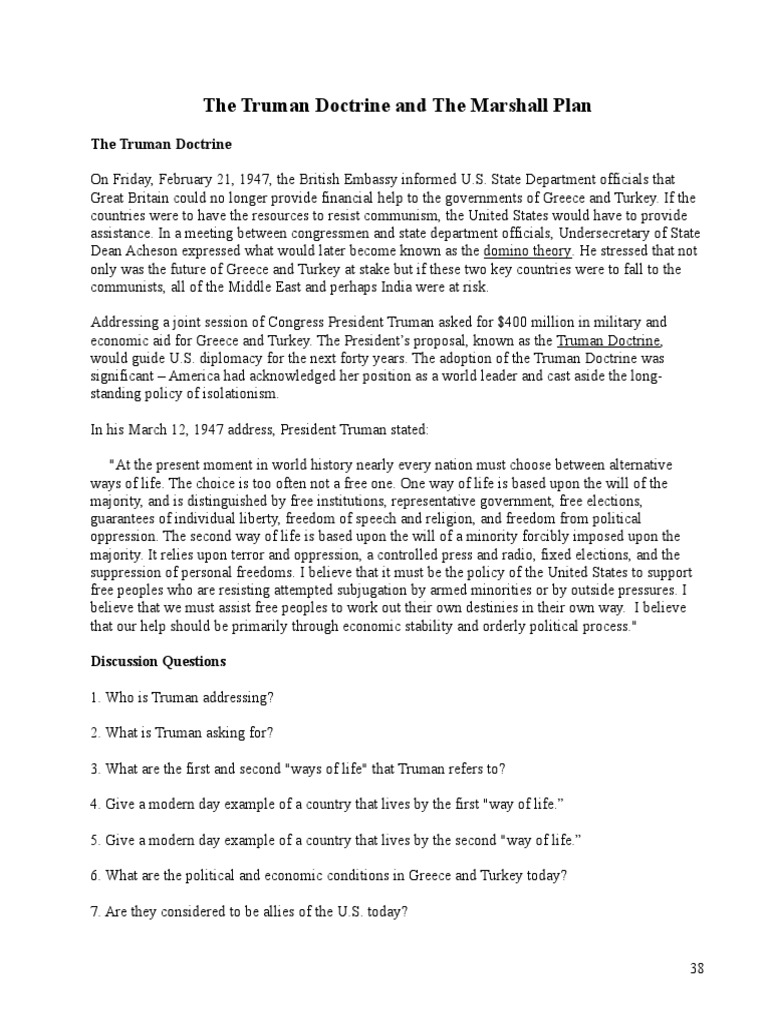 Truman Doctrine, Marshall Plan | PDF | Marshall Plan | Foreign ...