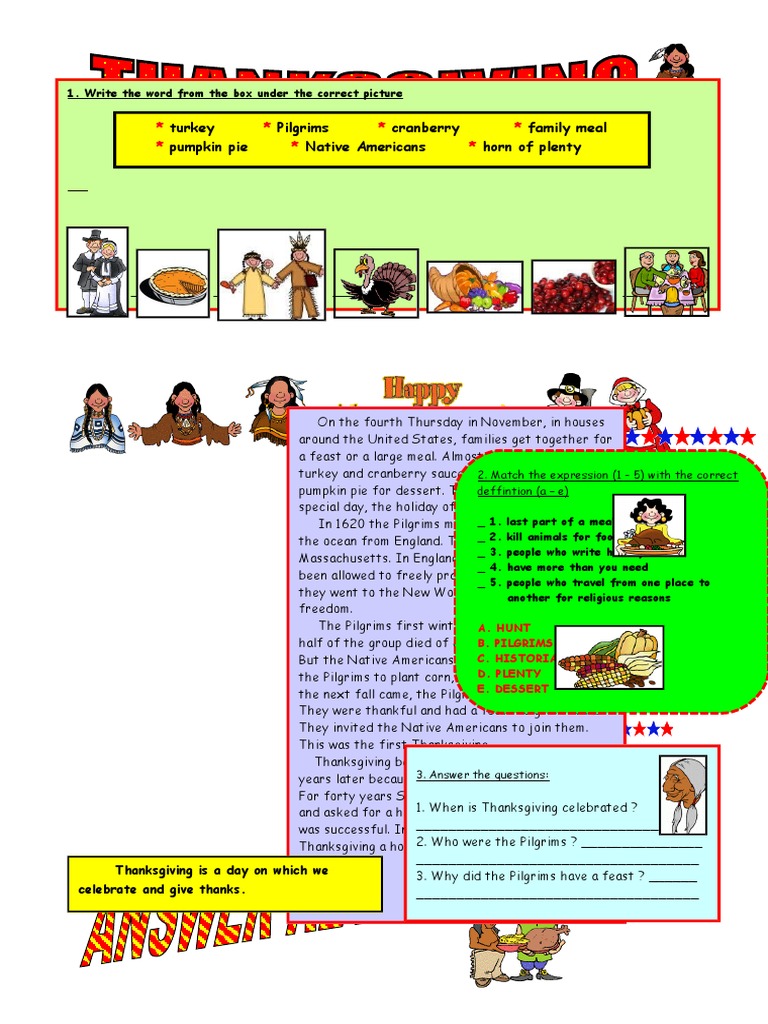 Thanksgiving Short History Vocabulary Fun Activities Games 13656 | PDF ...