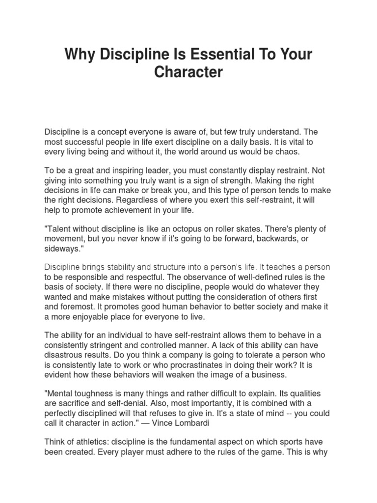 Why Discipline Is Essential To Your Character | PDF | Self Control ...