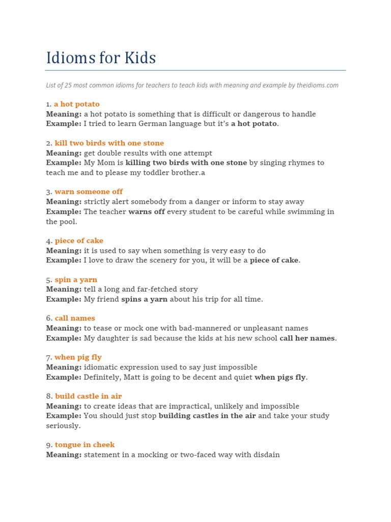 Idioms For Kids PDF | PDF
