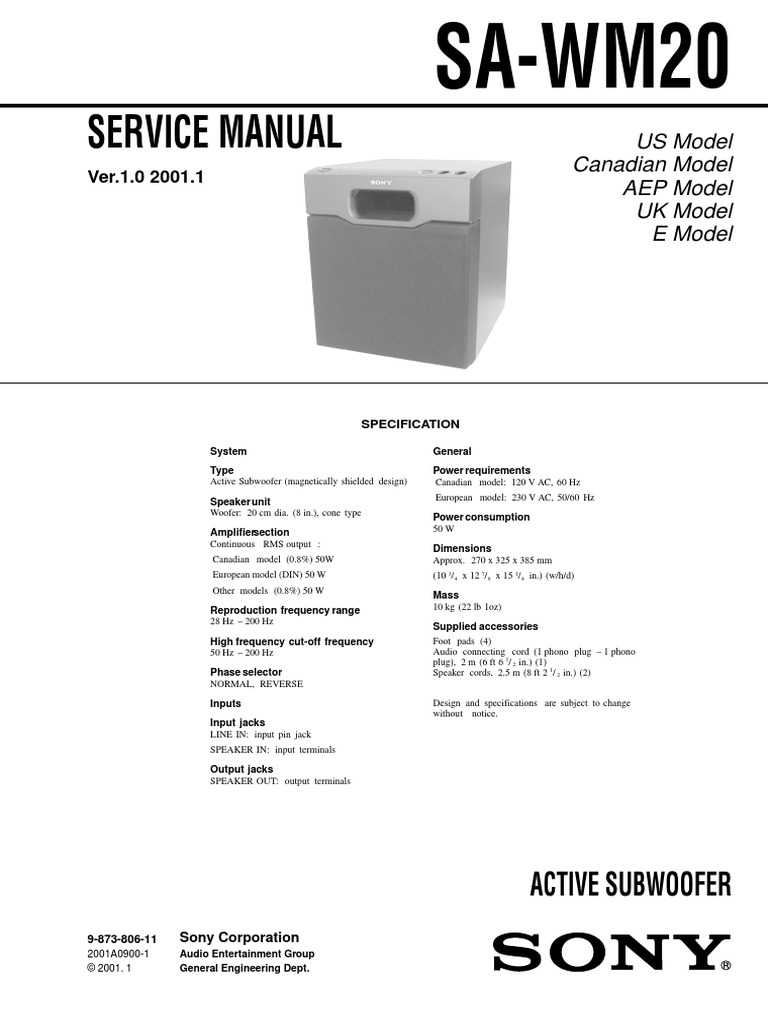 Sony Sa Wm20 | PDF | Loudspeaker | Physical Quantities