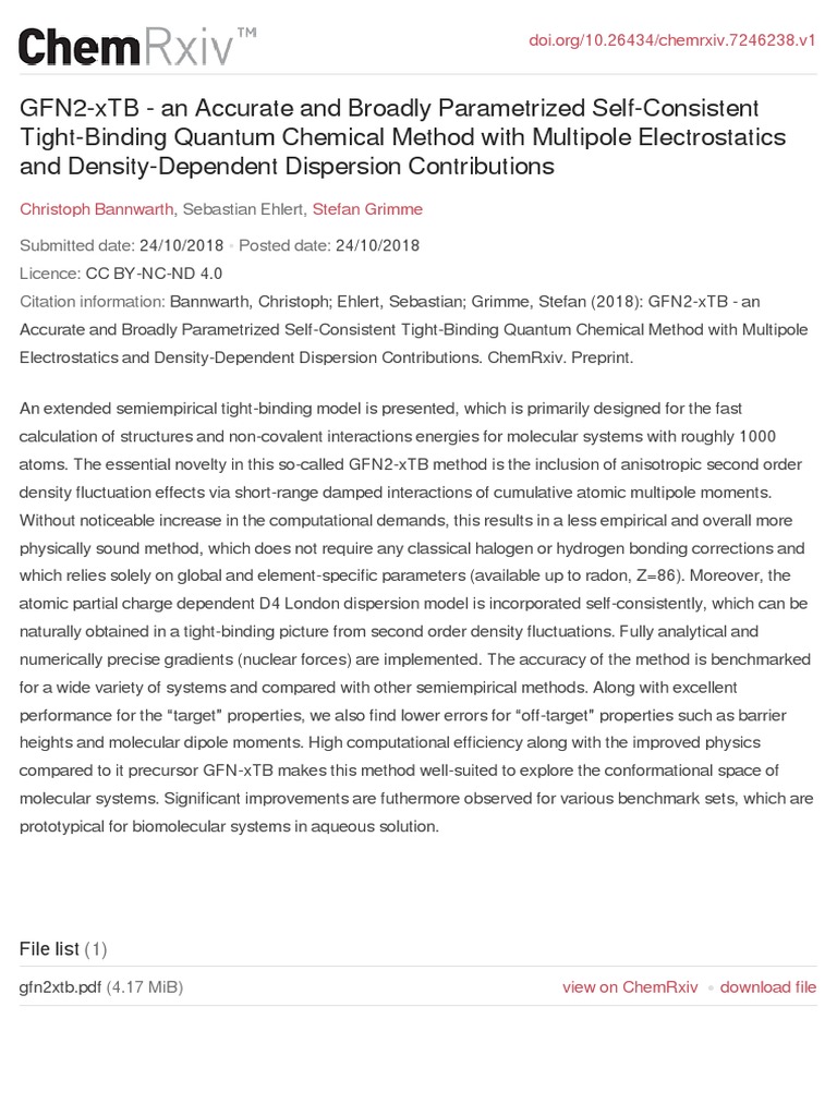 GFN2-xTB - An Accurate and Broadly Parametrized Self-Consistent Tight-Binding Quantum Chemical ...