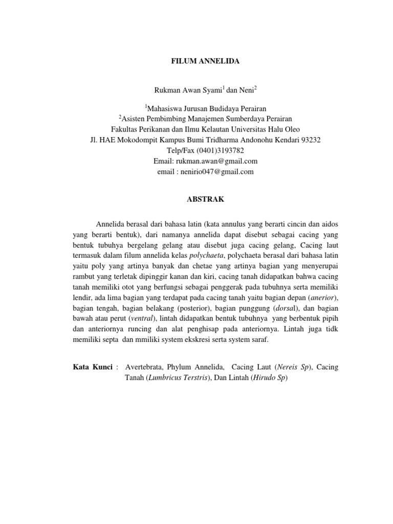Laporan Jurnal Annelida | PDF