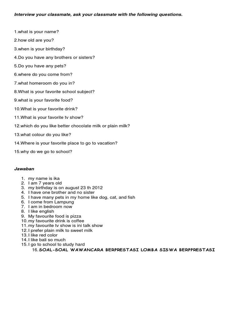 Interview Your Classmate | PDF