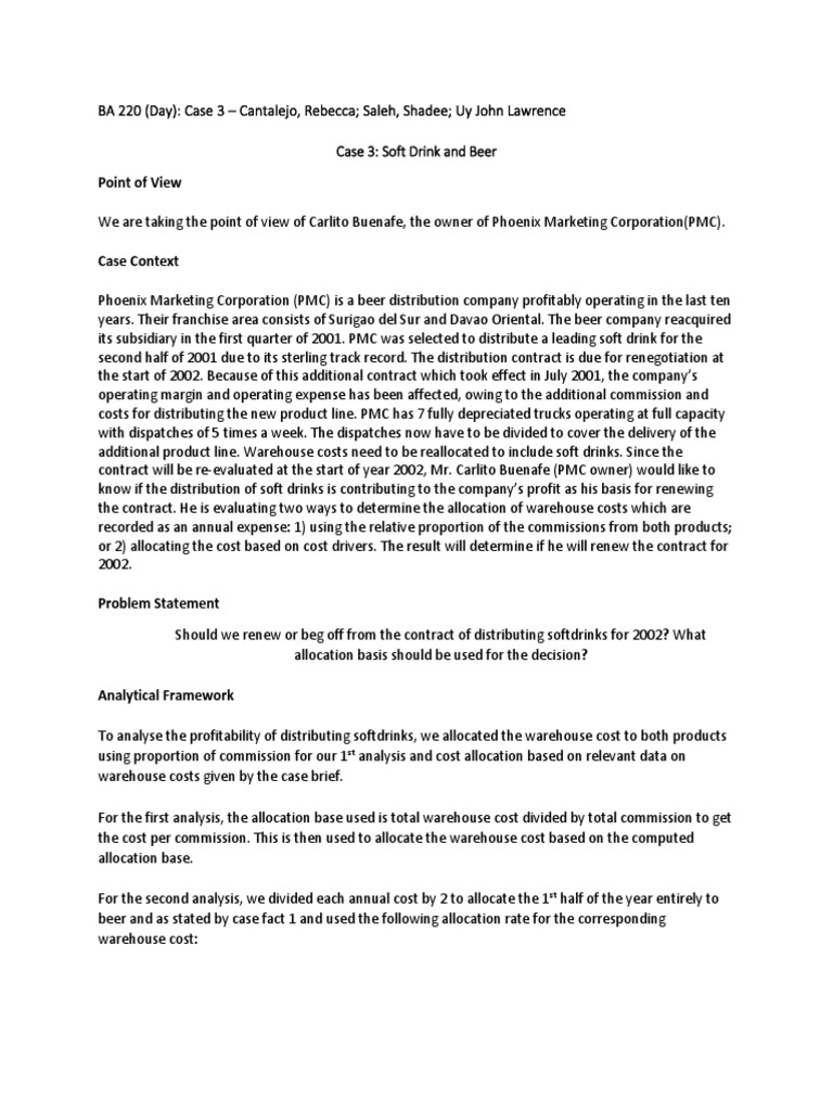 Soft Drink Distribution Profitability Analysis | PDF | Warehouse | Cost