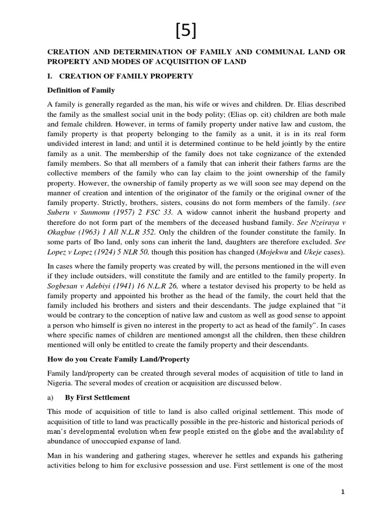 5 Creation and Determination of Family and Communal Land or Property ...