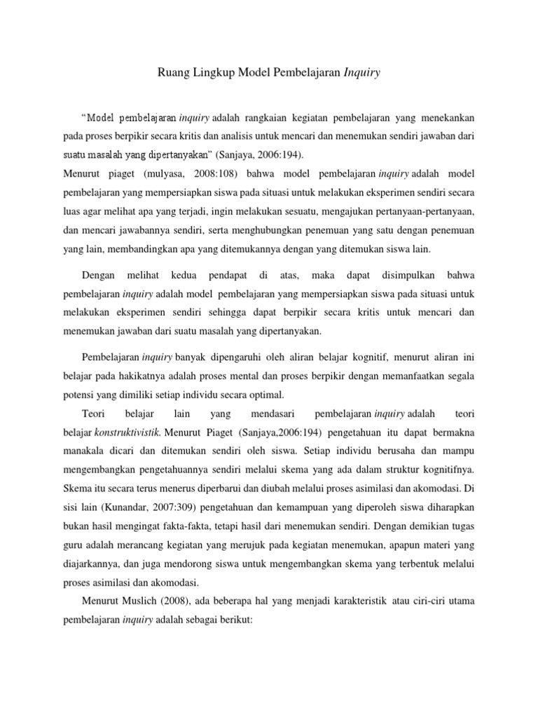 Ruang Lingkup Model Pembelajaran Inquiry | PDF